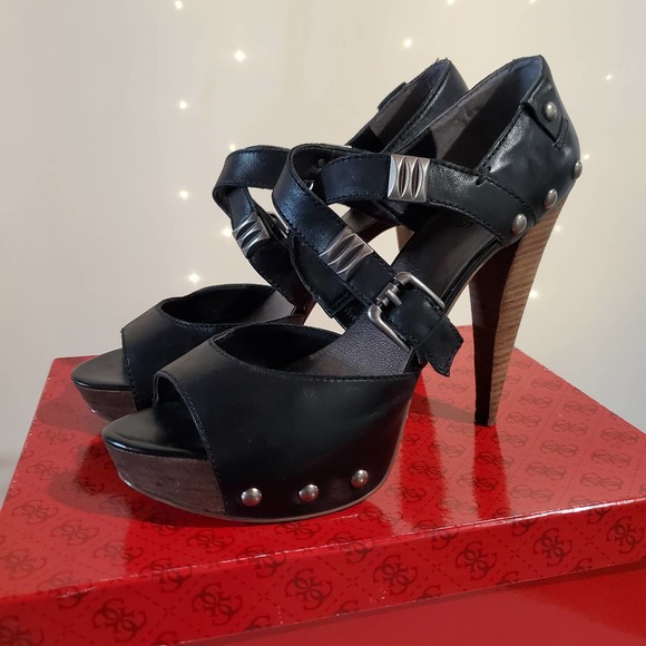 Guess | Shoes | Guess Studded Black Leather Platform Stiletto High ...